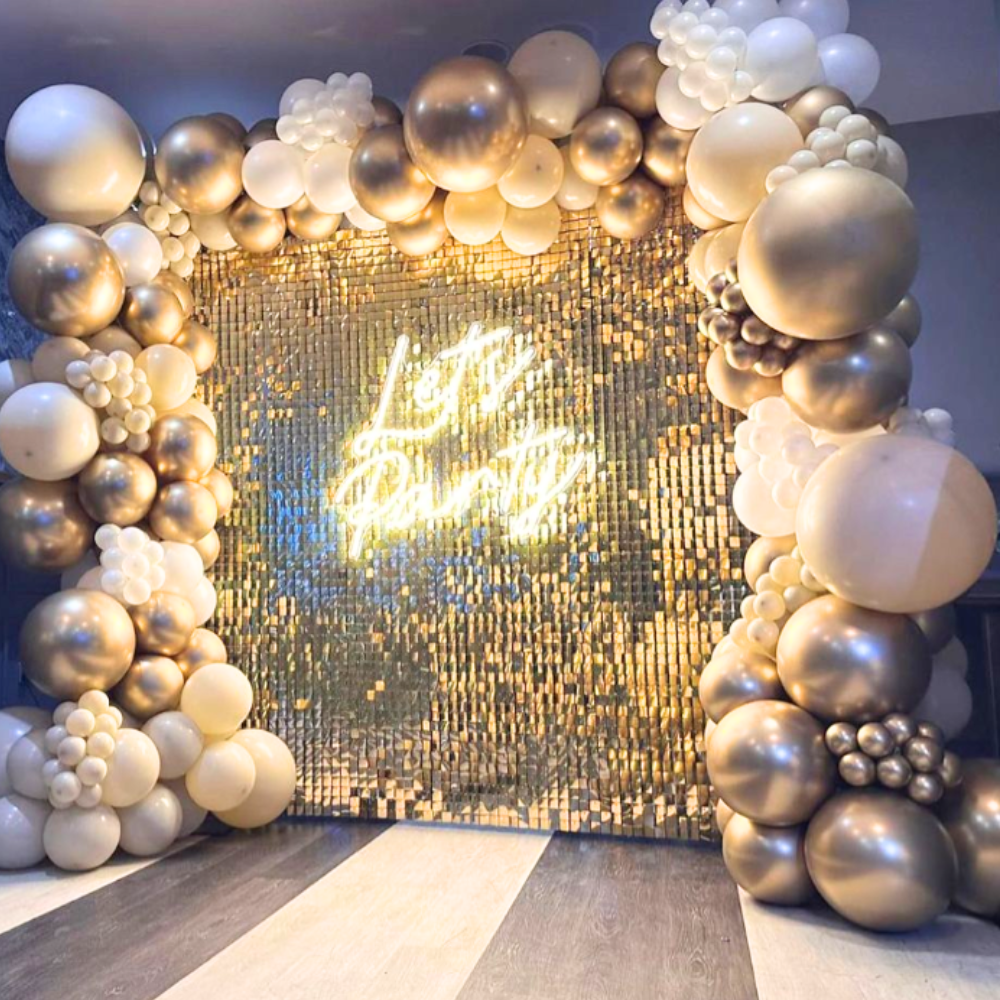 Gold Sequin Wall Balloon Backdrop Party Social Rental